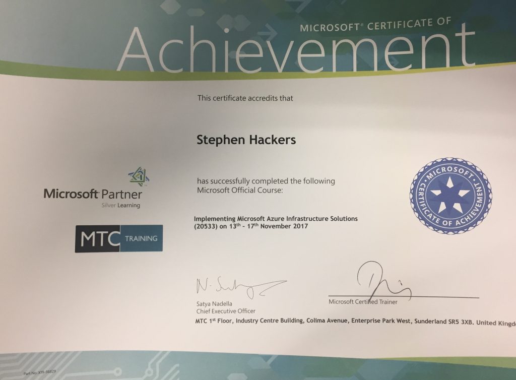 Implementing Azure Infrastructure Solutions | Stephen Hackers Blog